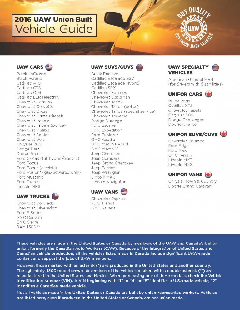 2016 UAW Union Built Vehicle Guide | Union Label and Service Trades ...