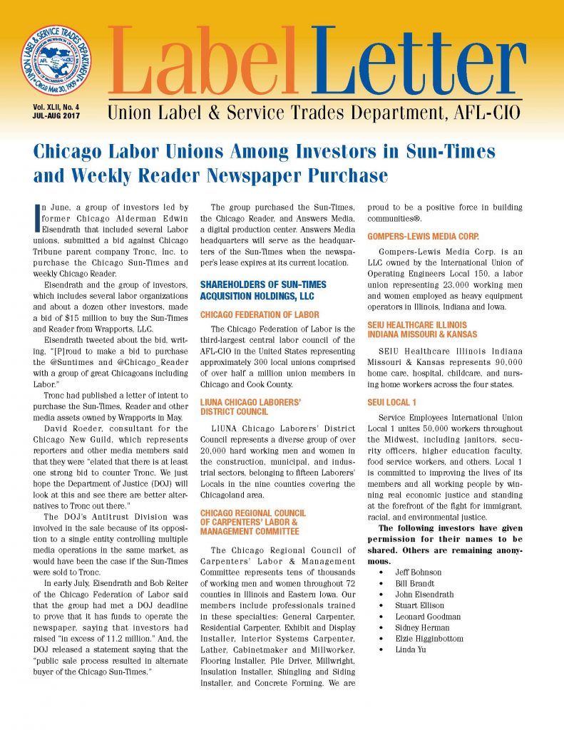 Label Letter — July-August 2017 | Union Label and Service Trades ...