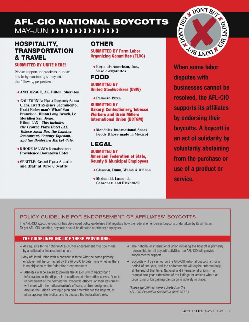 Boycott List — May-Jun 2018 | Union Label and Service Trades Department ...