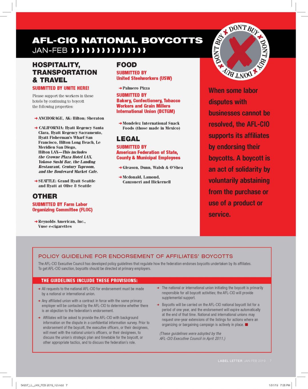 Boycott List–Jan.-Feb. 2019 | Union Label and Service Trades Department ...