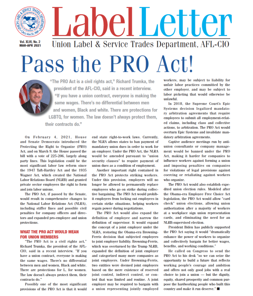 Label Letter | Union Label and Service Trades Department, AFL-CIO